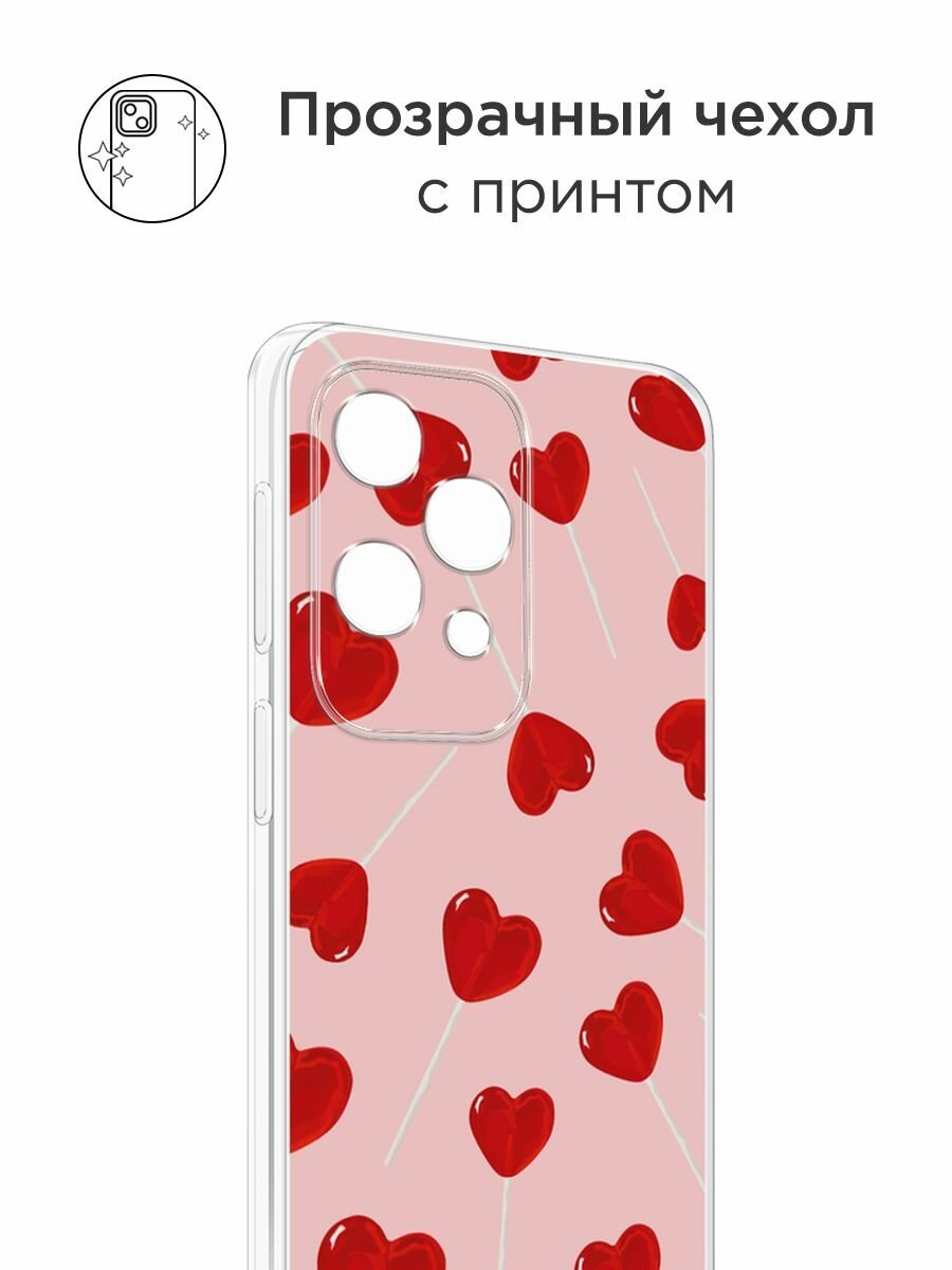 Чехол на Honor 400 / Хонор 400 с принтом "Сердечки-леденцы 1 - 14 февраля" — фото 1