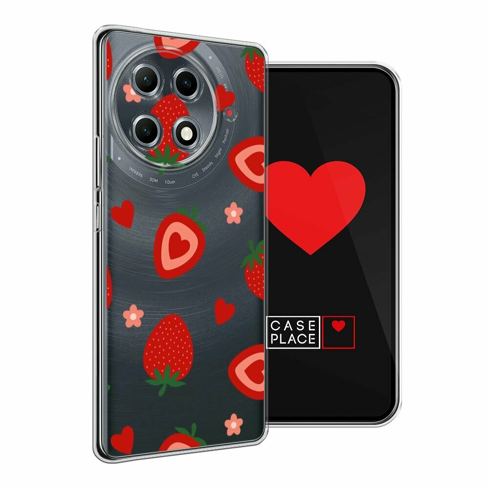 Чехол на Tecno Camon 30S Pro / Текно Камон 30S Про с принтом "Heart strawberries 2 - 14 февраля", прозрачный — фото 1
