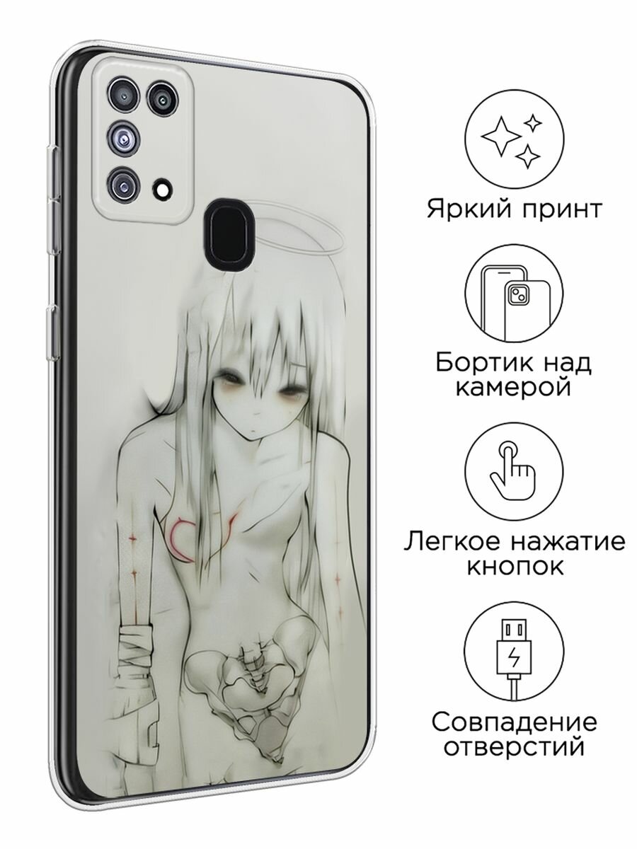 Чехол на Samsung Galaxy M31 / Самсунг Галакси М31 с принтом "Аниме рисунок чёрно-белый" — фото 1