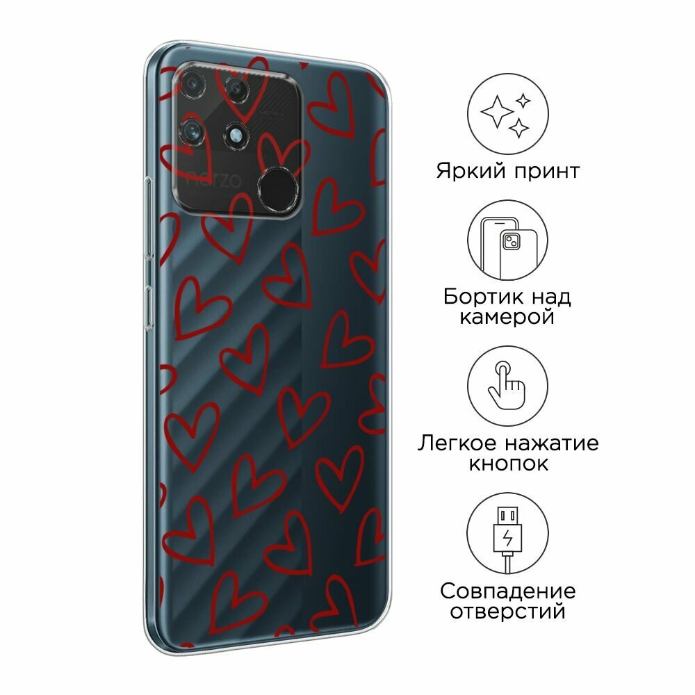Чехол на Realme Narzo 50A / Реалми Нарзо 50A с принтом "Little hearts doodles 2 - 14 февраля", прозрачный — фото 1