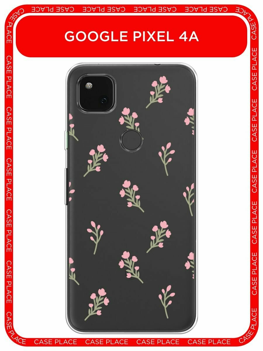 Чехол на Google Pixel 4A / Гугл Пиксель 4А с принтом "Цветущие веточки", прозрачный