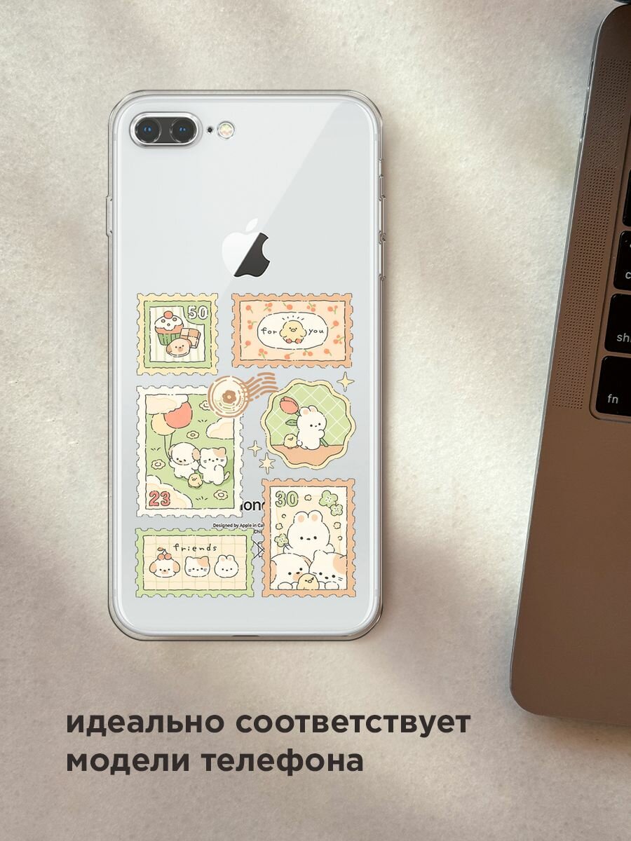 Чехол на Apple iPhone 7 Plus / Айфон 7 Плюс с принтом "Милые марки", прозрачный — фото 1