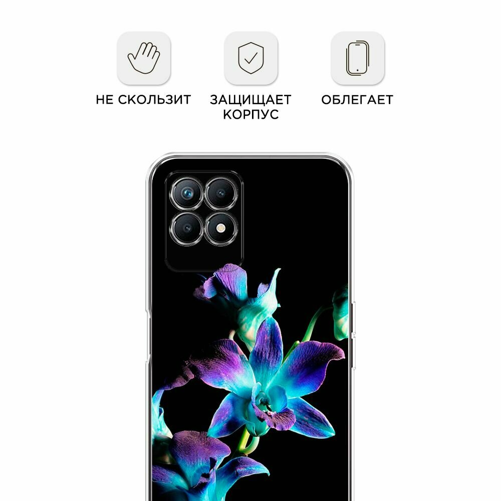 Чехол на Realme 8i / Реалми 8i с принтом "Синий цветок на черном" — фото 1