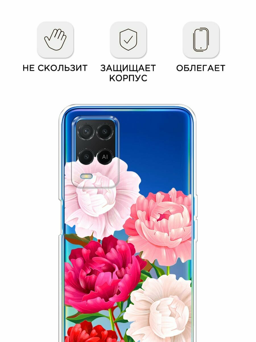 Чехол на Oppo A54 / Оппо A54 с принтом "Большие пионы", прозрачный — фото 1
