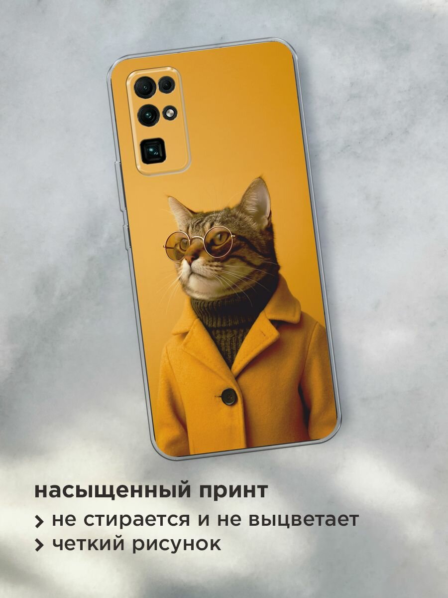 Чехол на Honor 30 / Хонор 30 с принтом "Деловой кот в пальто" — фото 1