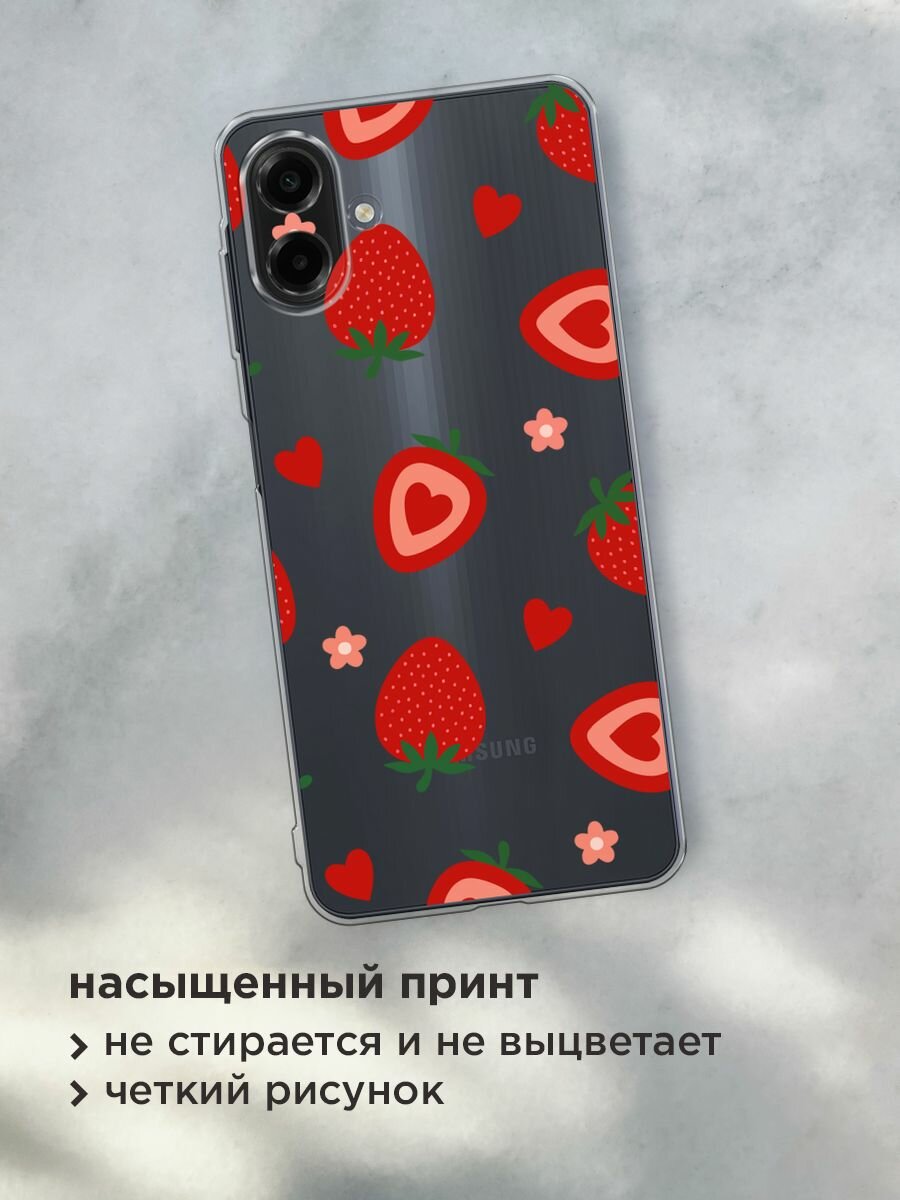 Чехол на Samsung Galaxy A07 / Самсунг А07 с принтом "Heart strawberries 2 - 14 февраля", прозрачный — фото 1