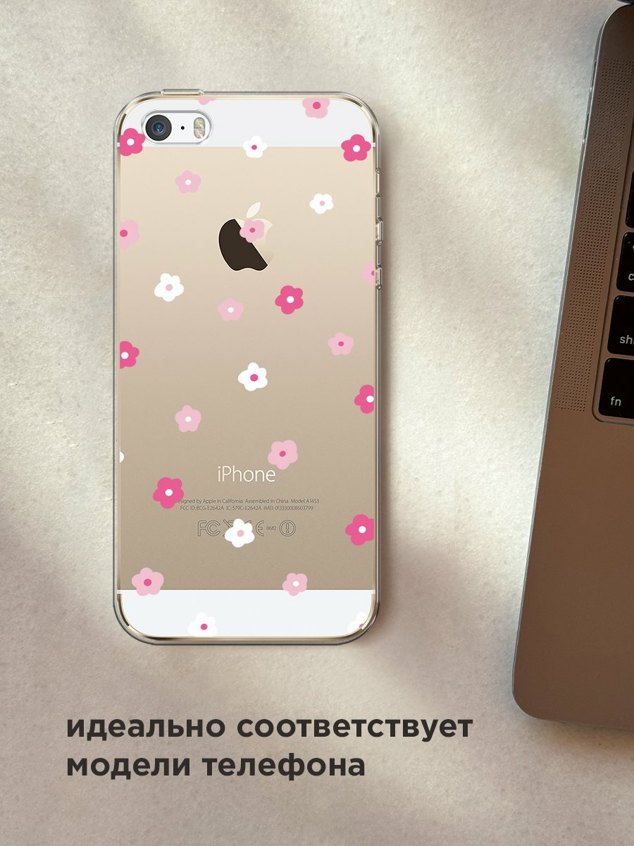 Чехол на Apple iPhone 5/5S/SE / Айфон 5/5S/SE с принтом "Весенние цветочки рисунок", прозрачный — фото 1