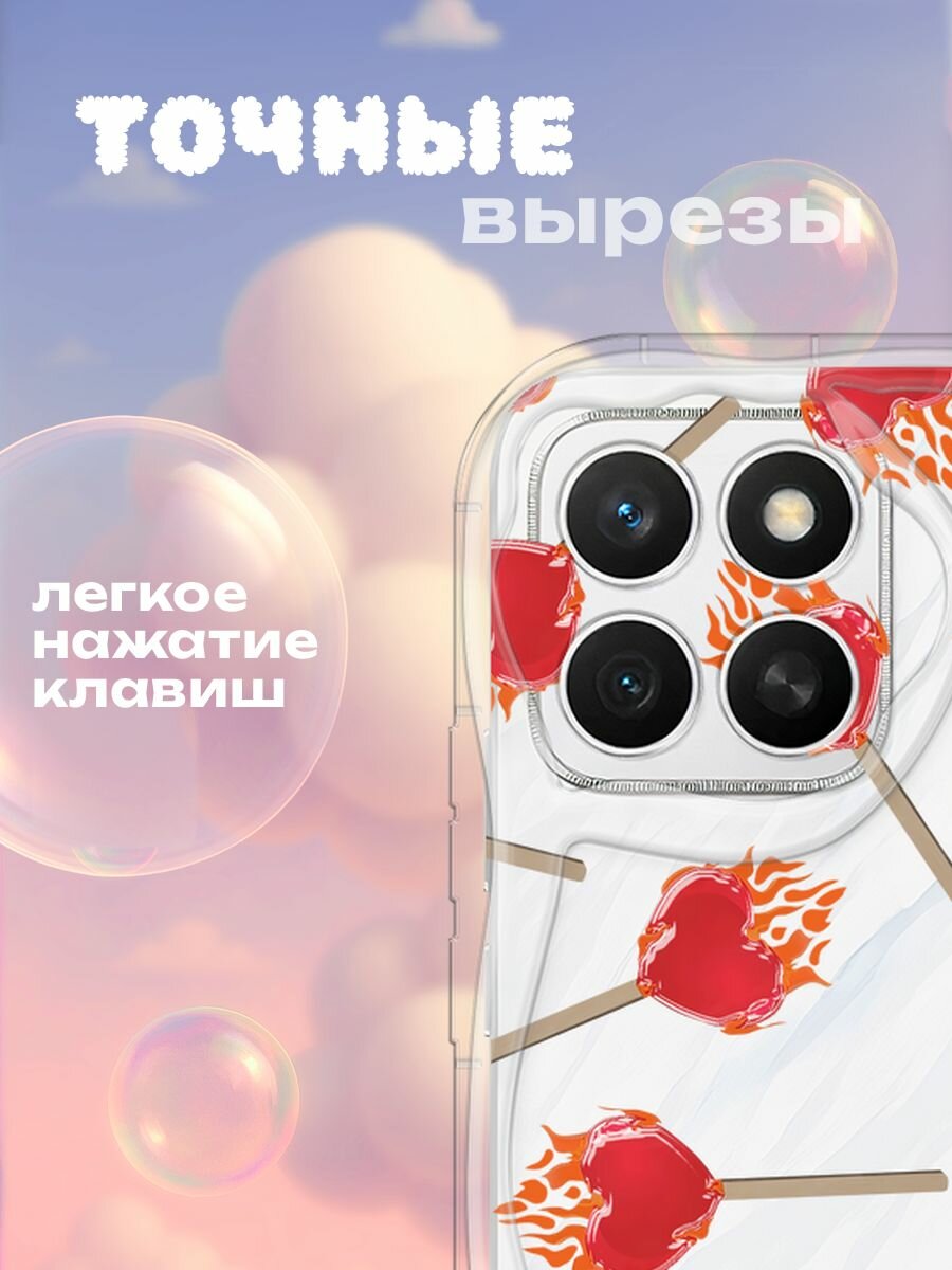 Чехол на Honor X8c / Хонор X8c с принтом Горящие леденцы 2, прозрачный — фото 1