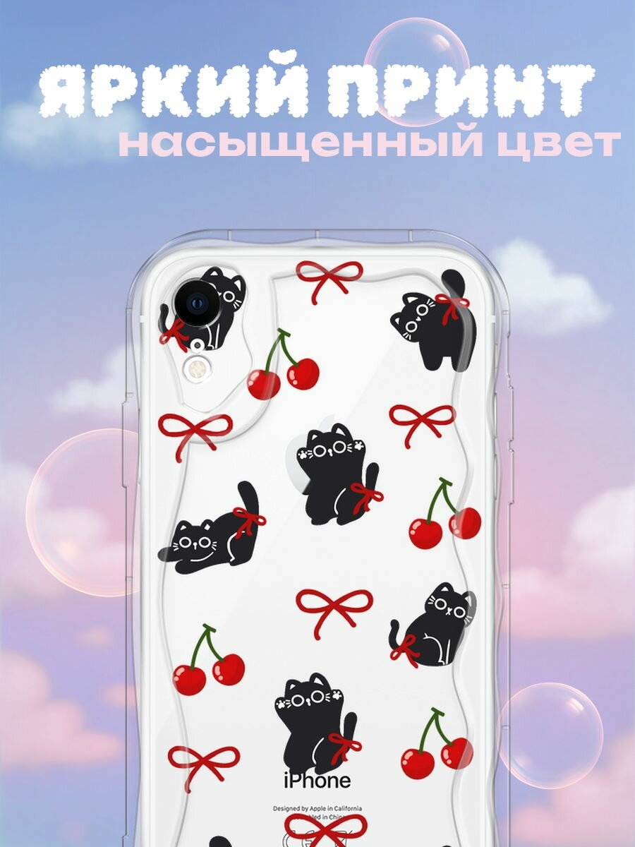 Чехол на Apple iPhone XR / Айфон XR с принтом "Котик, вишня и бантики" — фото 1