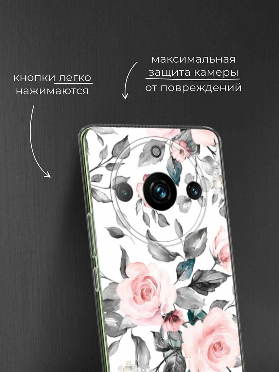 Чехол на Realme 11 Pro / Реалми 11 Про с принтом "Розы на белом" — фото 1