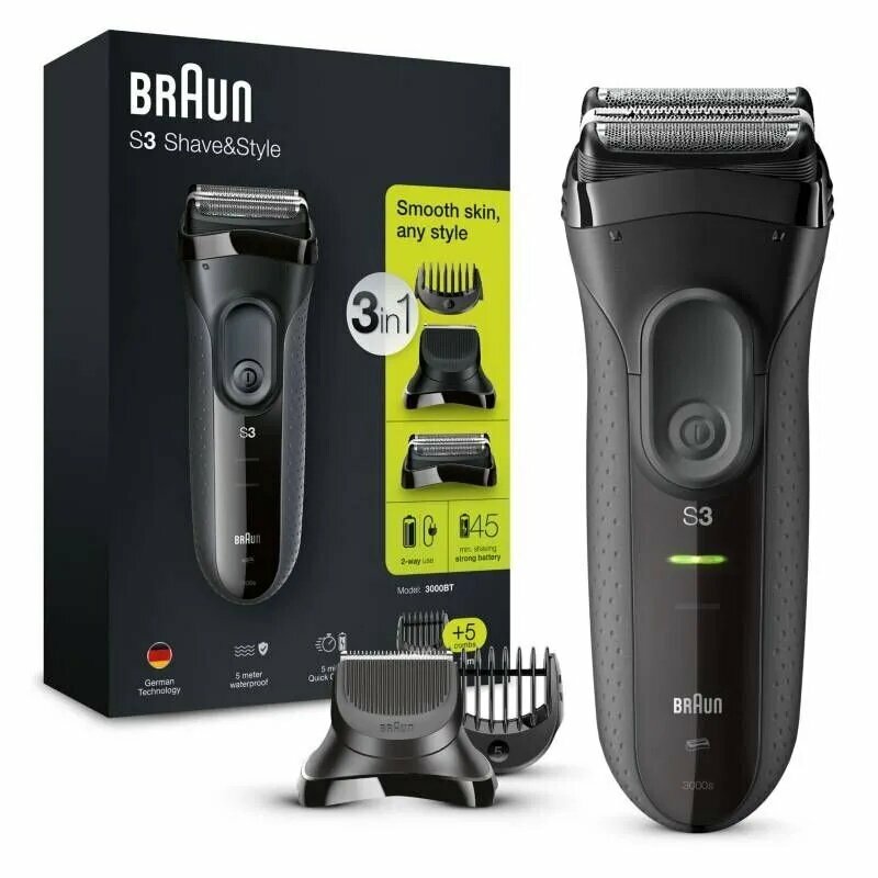 Электробритва Braun-Series 3 3000BT_1375643032-0125, черныйЭлектробритва Braun-Series 3 3000BT: сухое