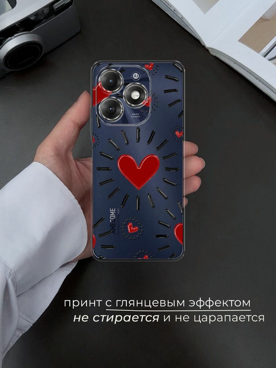 Чехол на Itel A70 / Ител А70 с принтом "Бордовые сердца паттерн" — фото 1