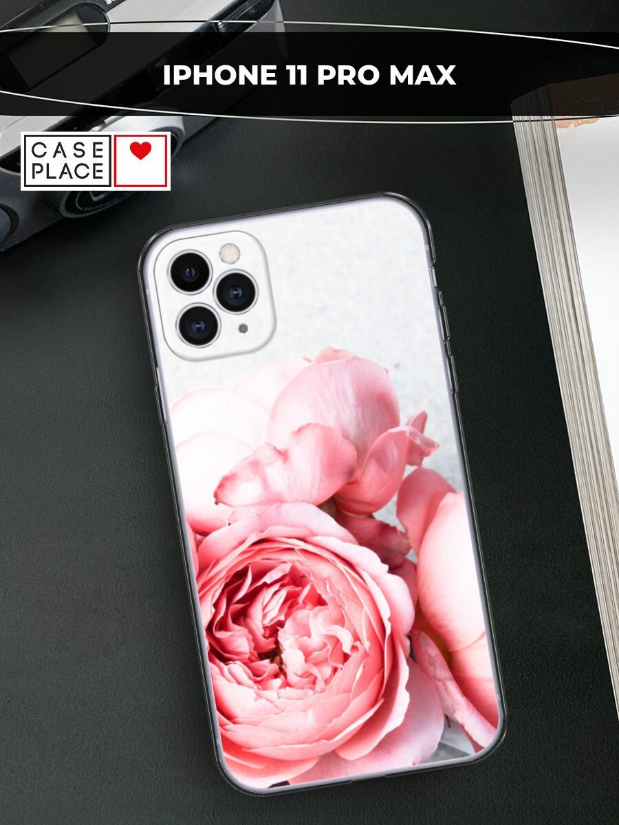 Чехол на Apple iPhone 11 Pro Max / Айфон 11 Про Макс с принтом "Пионы на белом"
