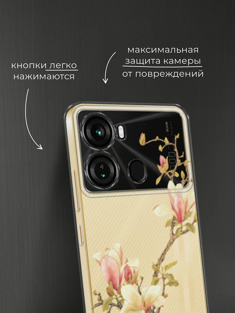 Чехол на Itel P40 / Ител P40 с принтом "Ветка с цветами", прозрачный — фото 1