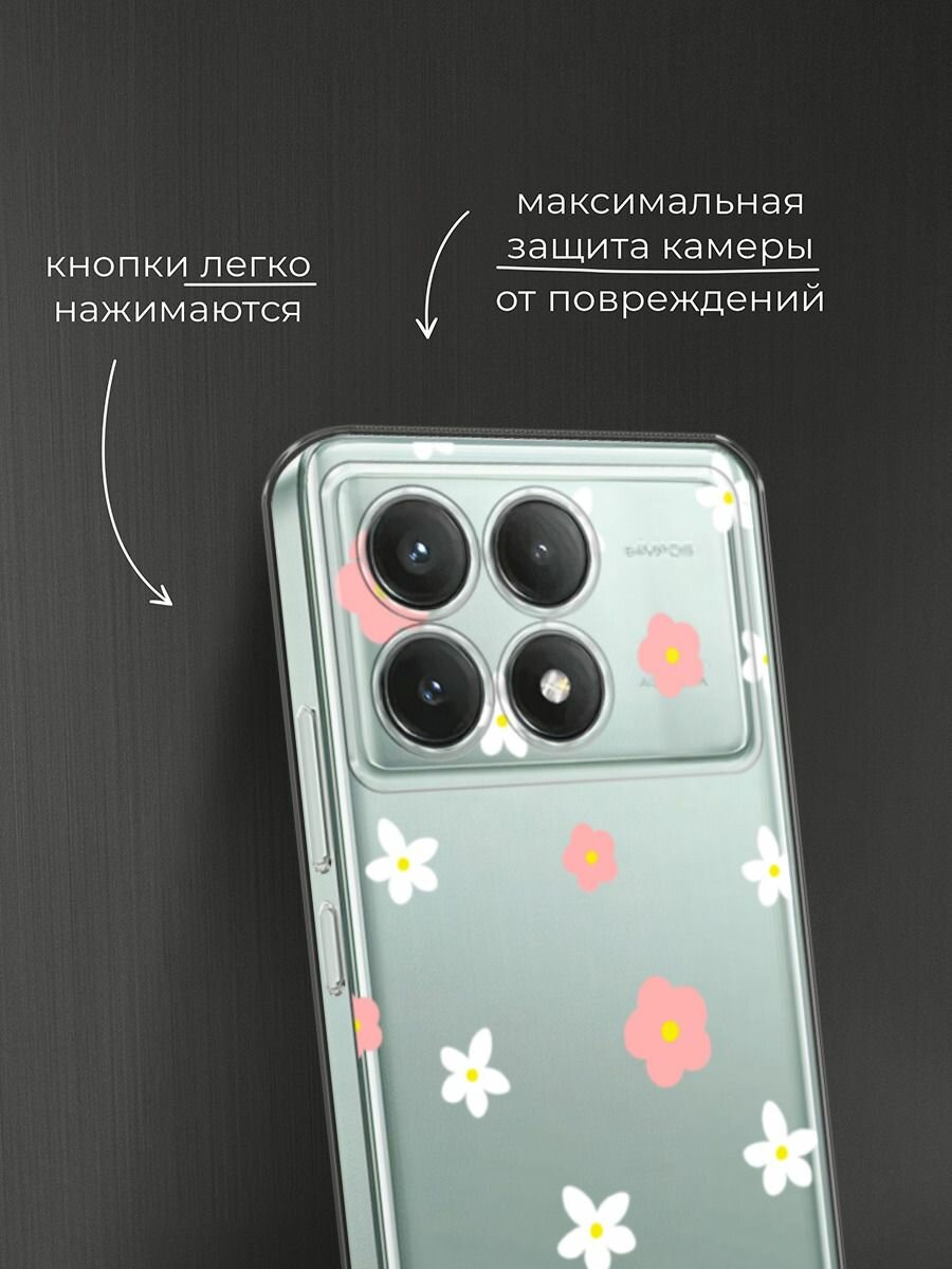 Чехол на Xiaomi Poco X6 PRO 5G / Поко X6 Про 5G с принтом "Розовые и белые цветы", прозрачный — фото 1