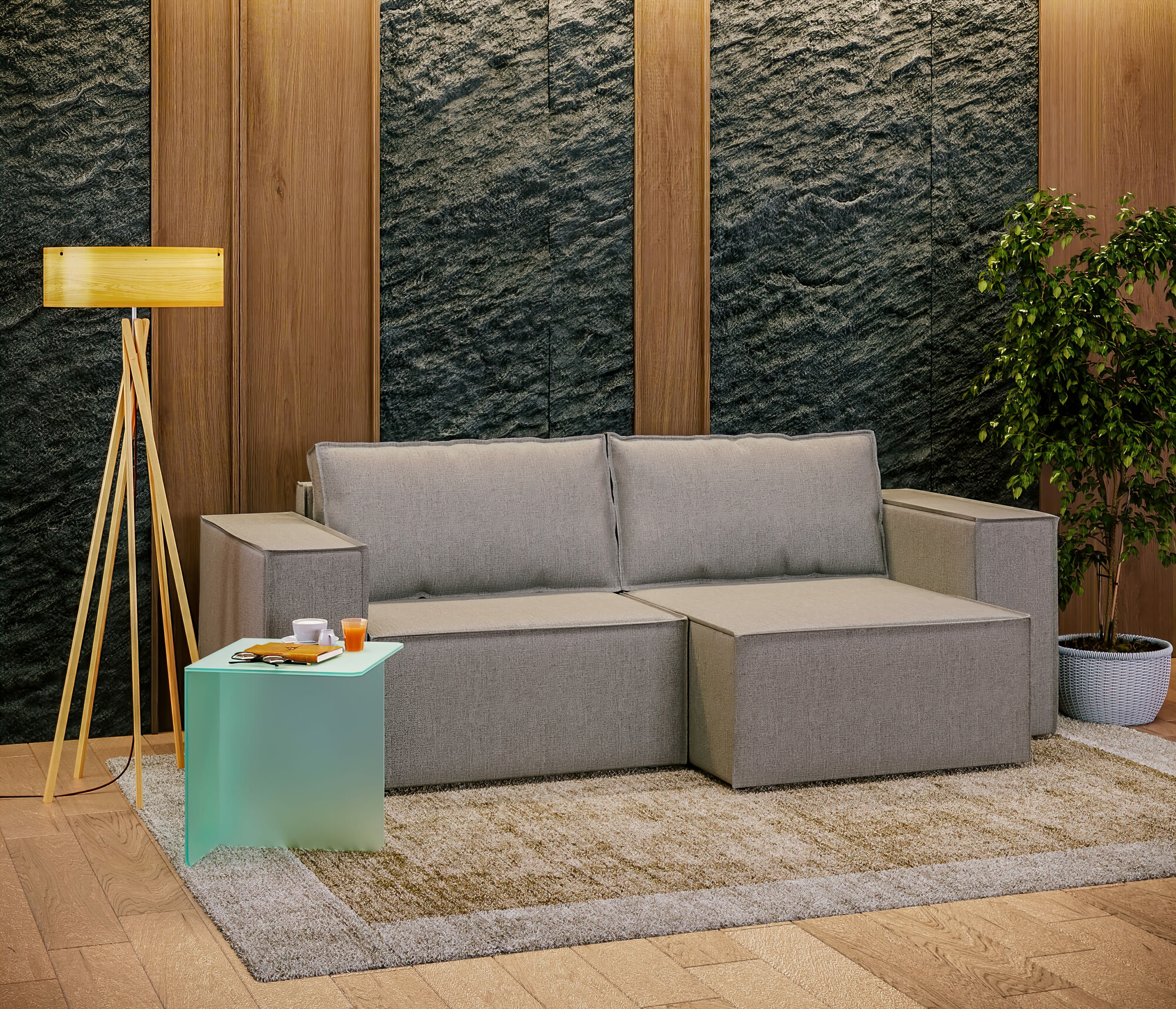 Угловой диван эби, еврокнижка, рогожка саванна латте , ППУ