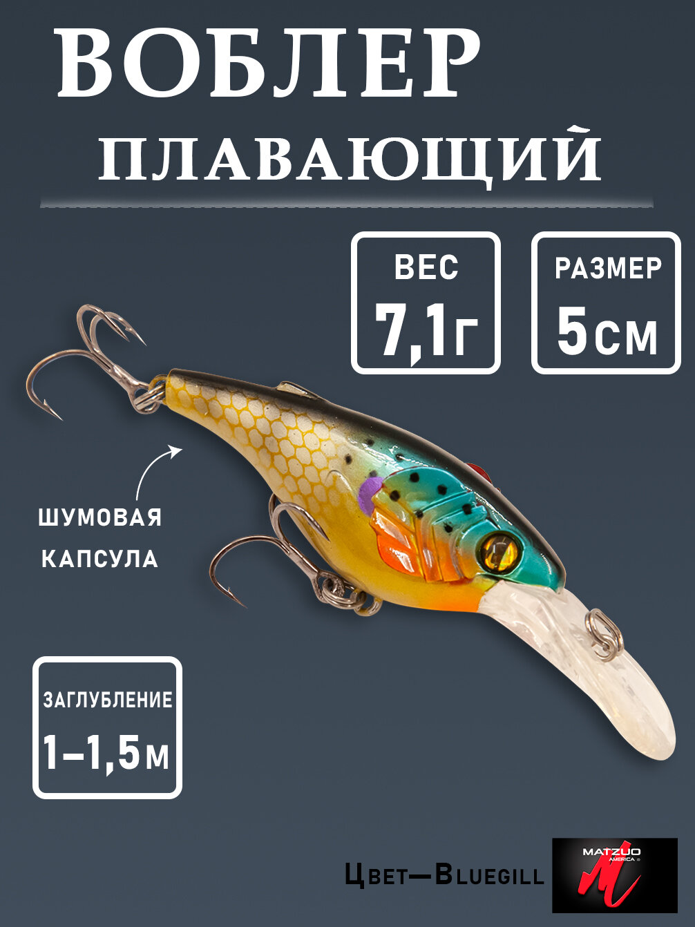 Воблер для рыбалки плавающий Matzuo Kinchou Shad 7,1г (5см), цвет Bluegill