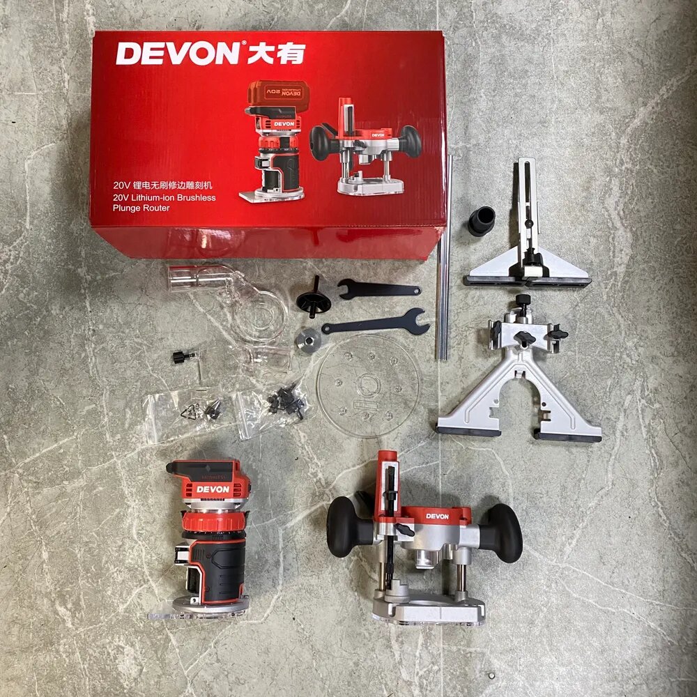 Аккумуляторный бесщеточный компактный фрезер DEVON 20 В, 1329 для обработки дерева