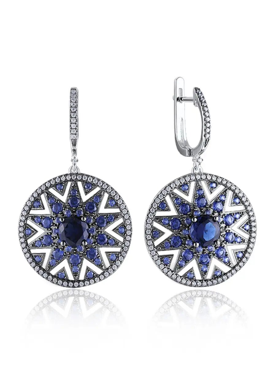 Серьги, серебро, 925 проба, сапфир синтетический