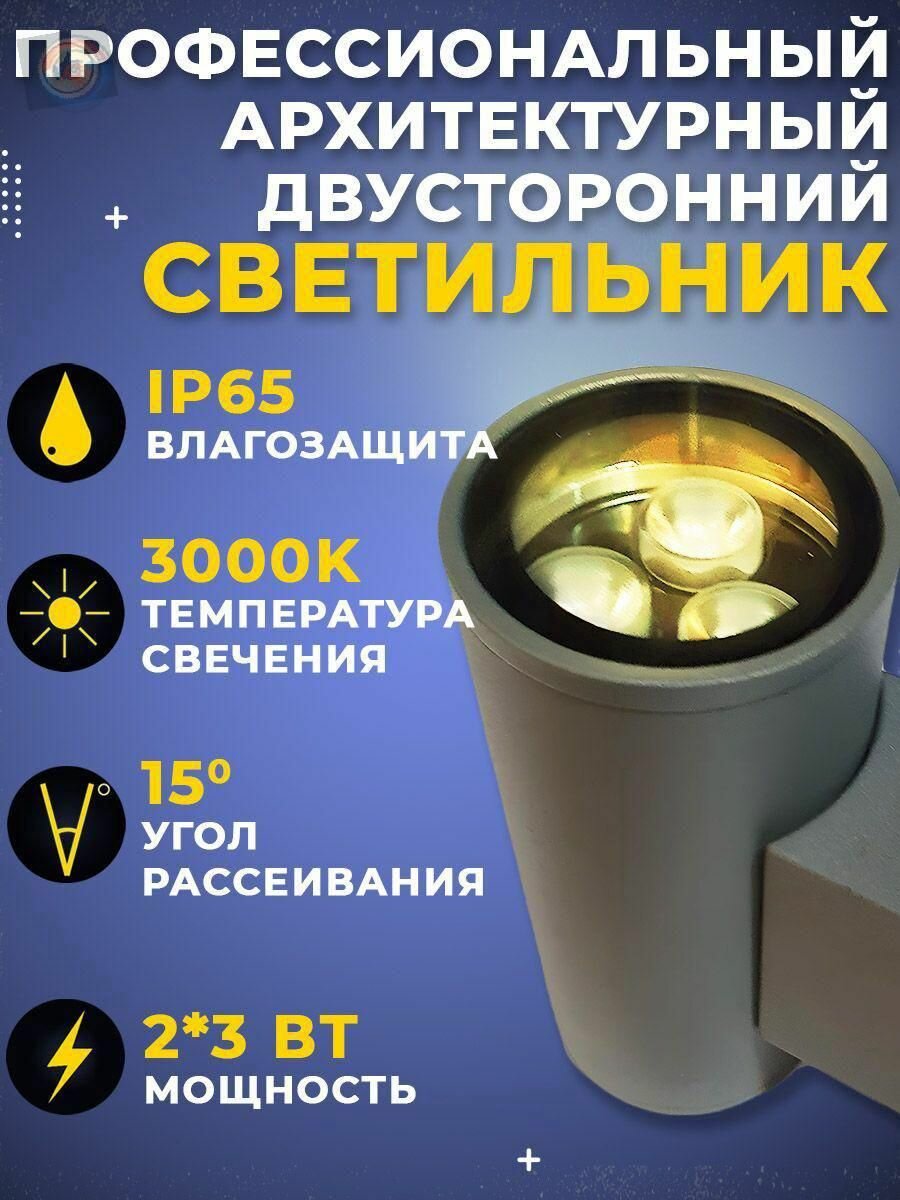 Двусторонний архитектурный светильник для фасада дома тёплый свет 3000К уличный led фонарь настенный подсветка здания и забора IP65