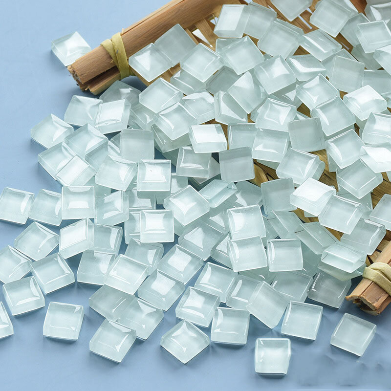 Стеклянная мозаика 10х10 мм для творчества и декора, набор белых квадратных плиток для декупажа, поделок и интерьера, мозаичный набор сделай сам