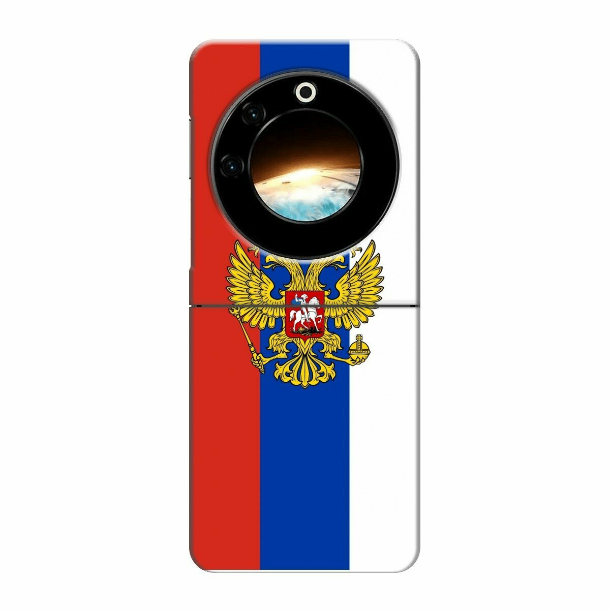 Чехол для Tecno Phantom V Flip 5G с принтом Герб и флаг России (Техно Фантом В Флип 5G)