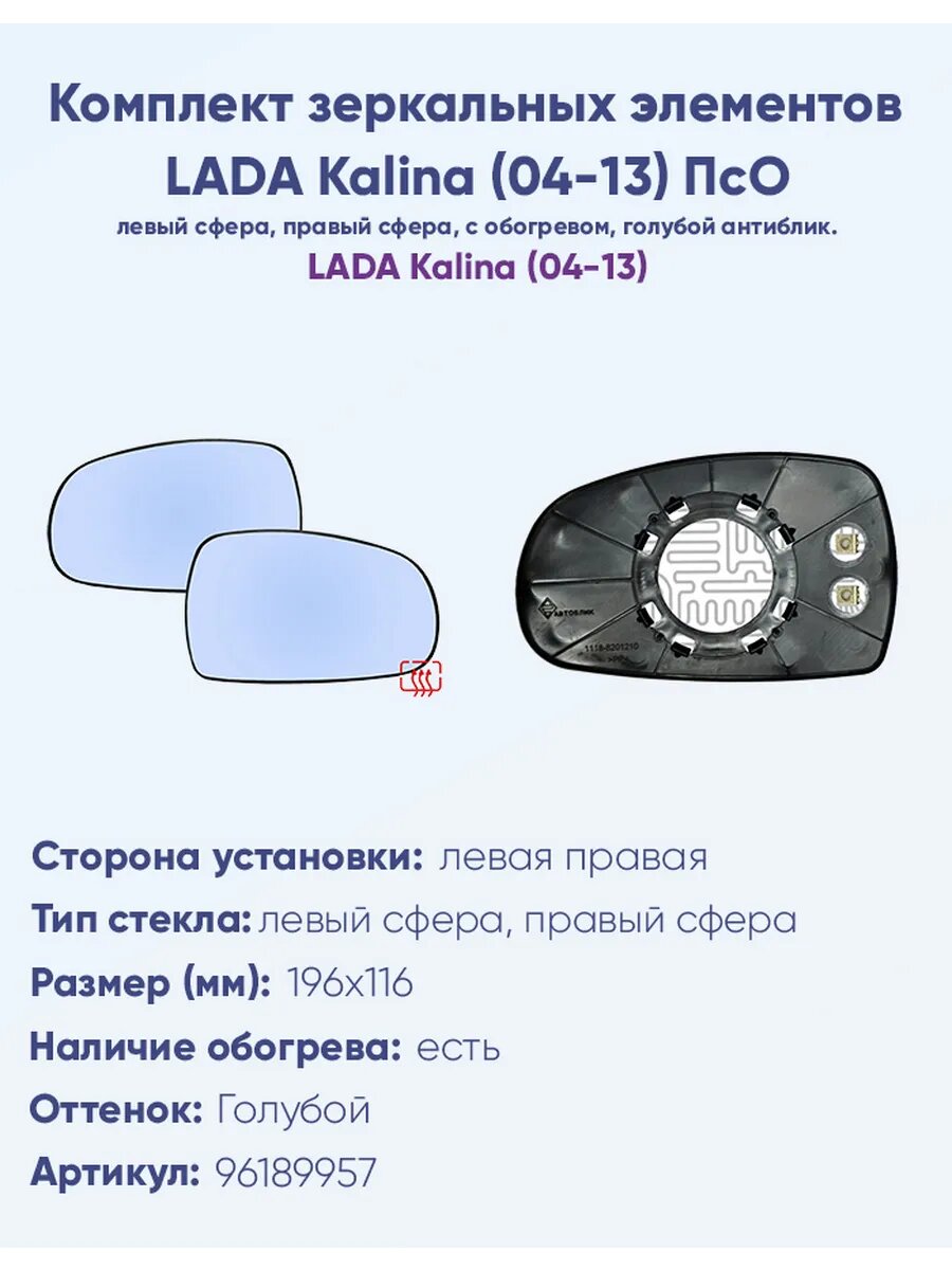 Комплект зеркальных элементов LADA Kalina (04-13) ПсО