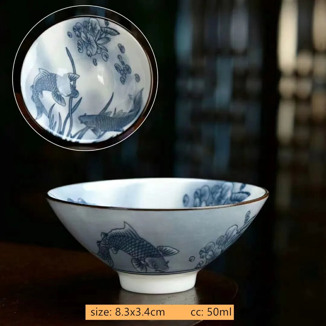 Синяя и белая керамическая чашка JINGDE TEA SET 50 мл