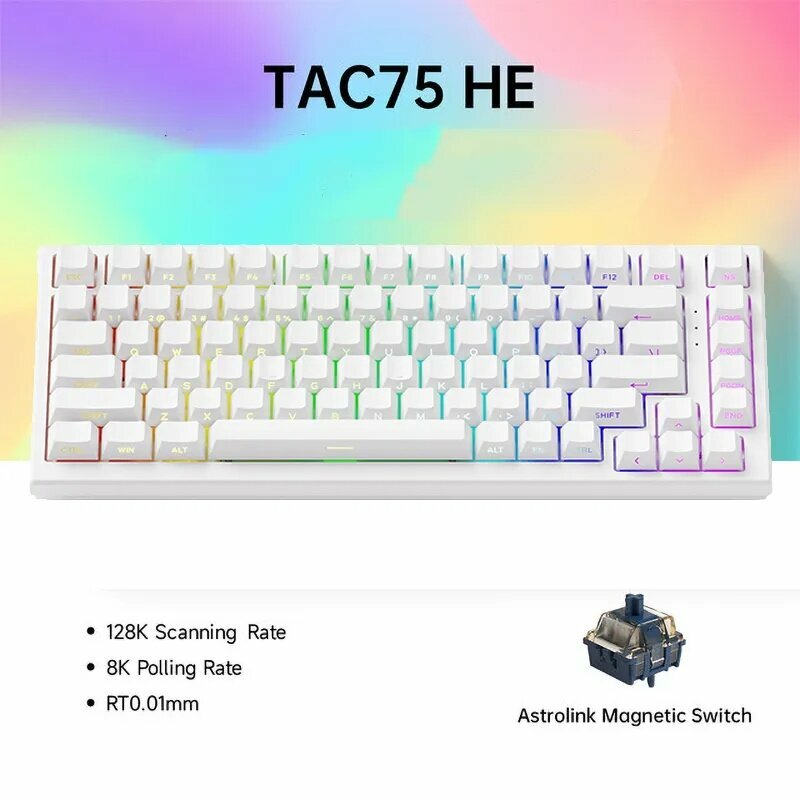 Игровая клавиатура проводная AKKO TAC75 HE Akko Astrolink Magnetic Switch, Английская раскладка, белый, темно-синий