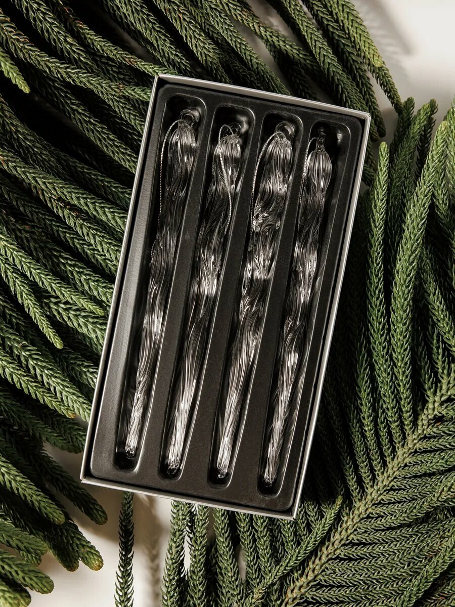 Сосульки на елку стекло - Прозрачные льдинки 4шт 20см