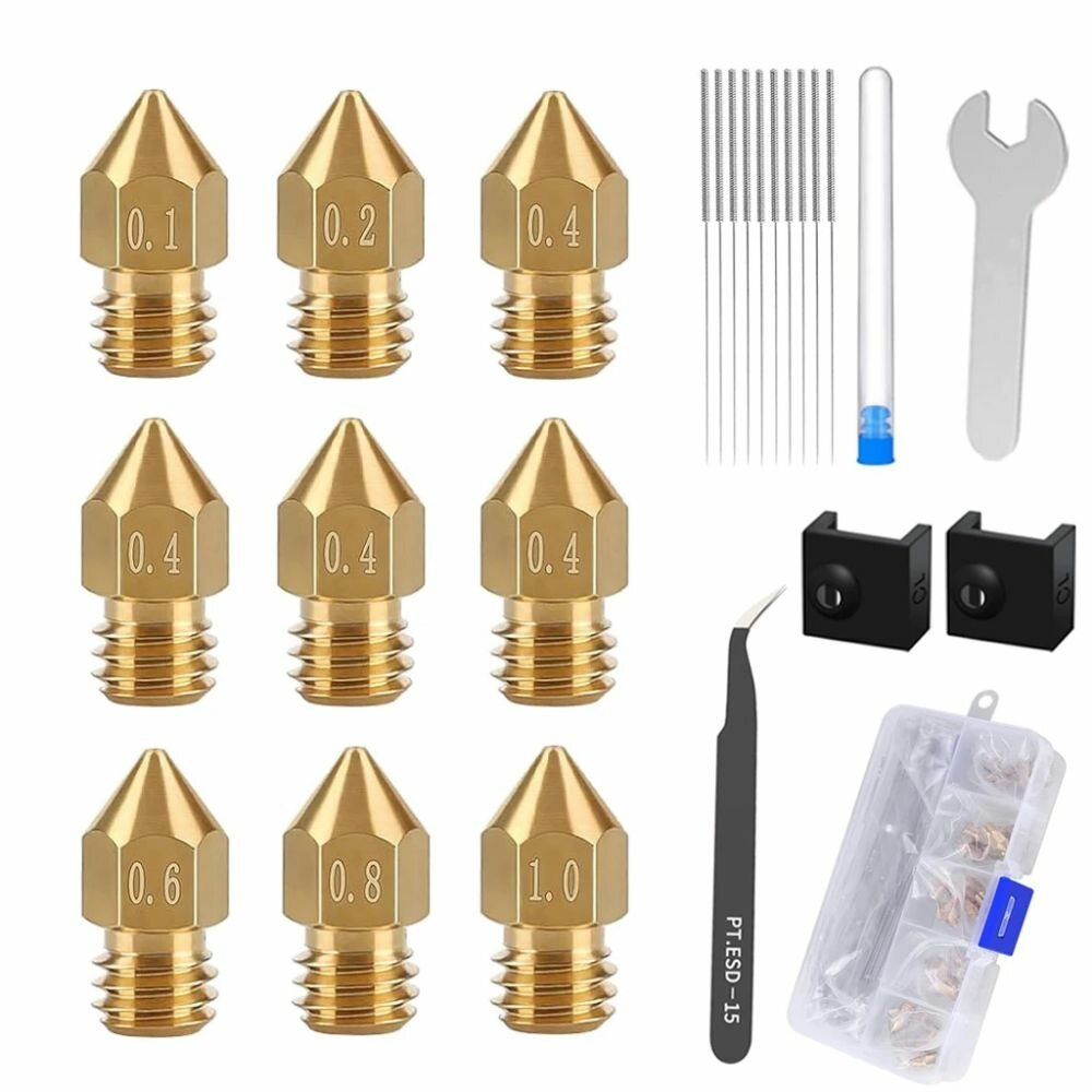 Для MK8 Ender 3 V2 сопла 0,4 мм 3D-принтера латунные сопла Hotend с ящиком для хранения инструментов DIY для Ender 3/Pro/S1/CR 10