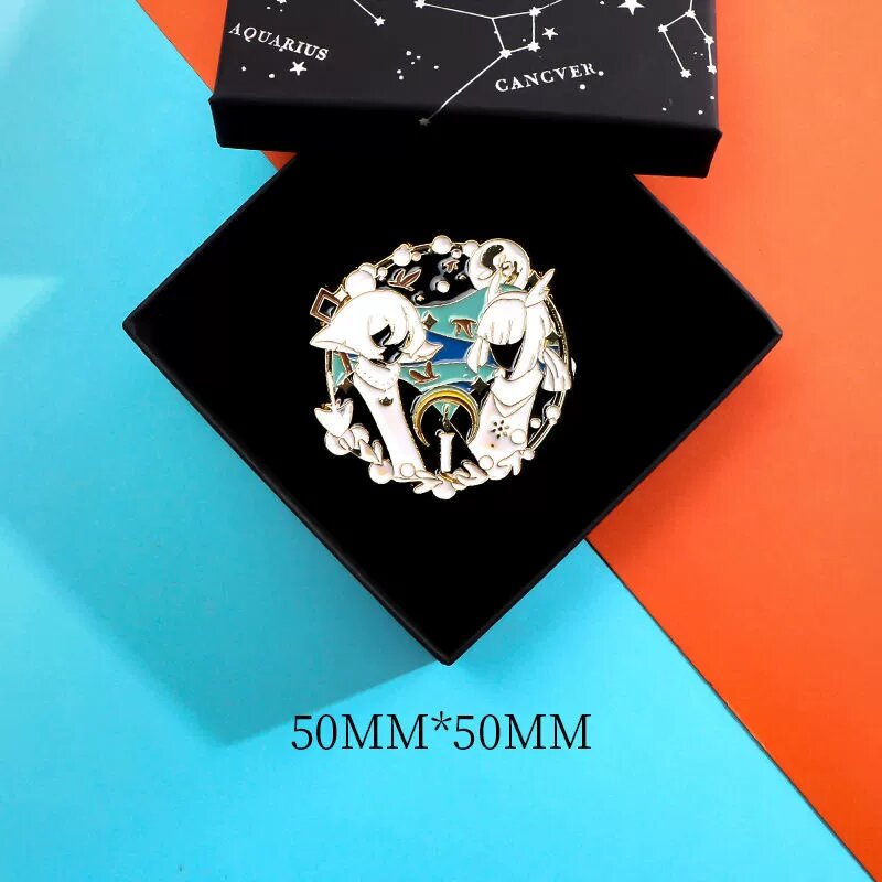 MINISO Периферийная брошь Sky Light Encounter, пара грибов и белых птиц, пара металлических значков, двухмерные аниме-аксессуары для школьного ранца