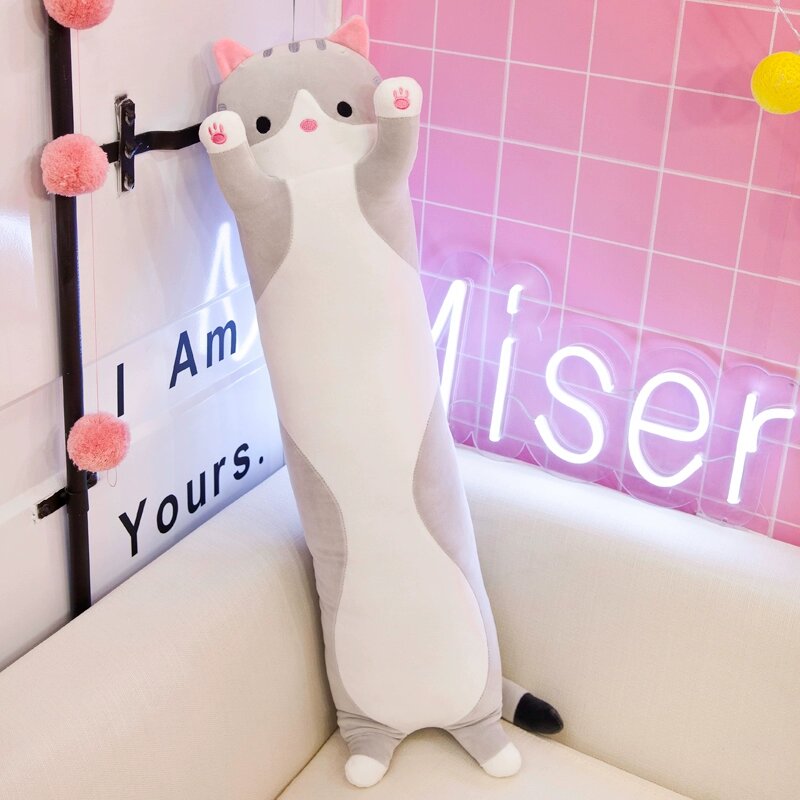 Подушка-котенок, длинная подушка, милая плюшевая игрушка, подушка для ног в кровати, детская игрушка, цилиндрическая