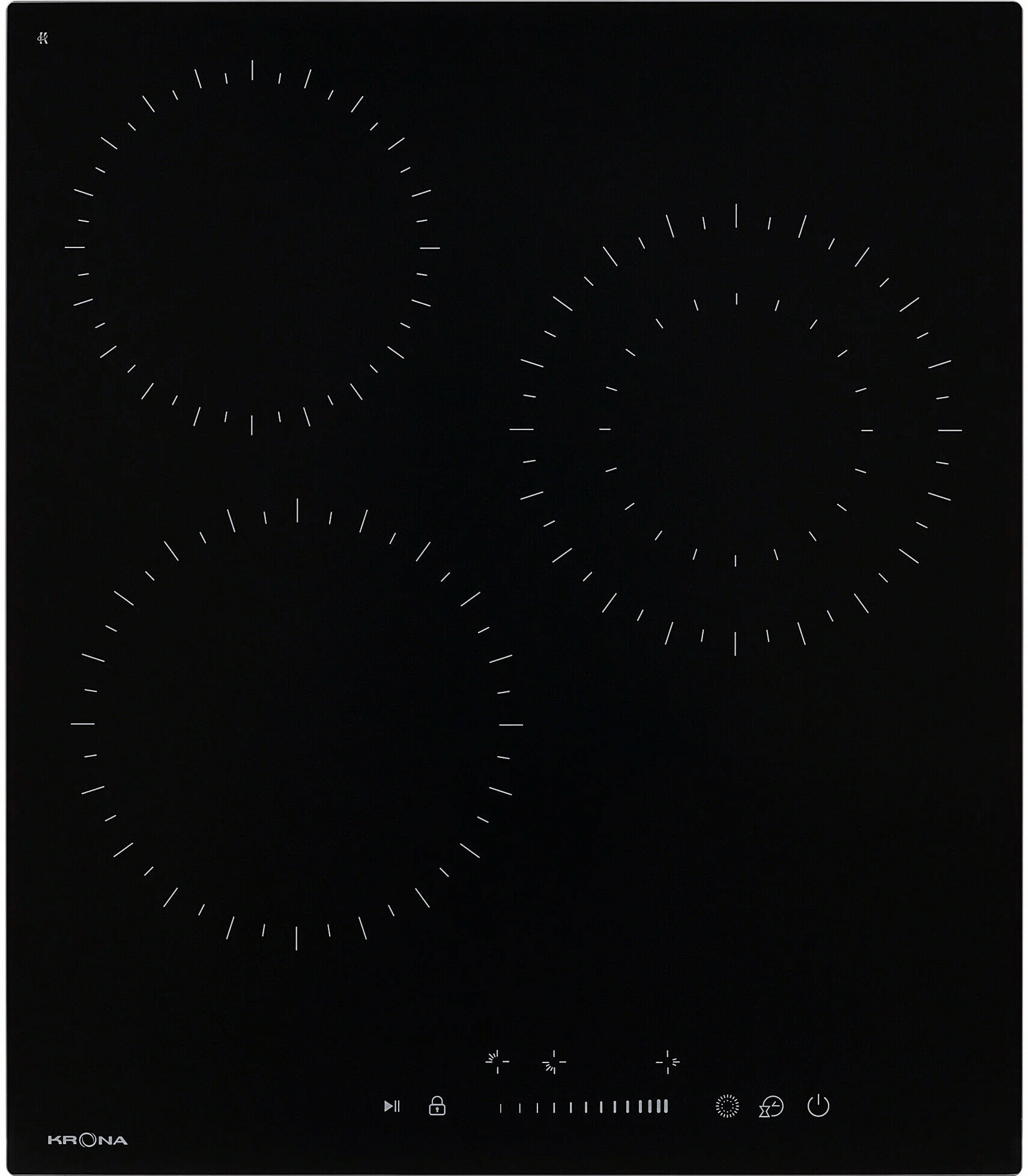 Встраиваемая электрическая варочная панель Krona Zauber 45 BL 1DZTS, мощность 5кВт, 3 конфорки, сенсорное управление