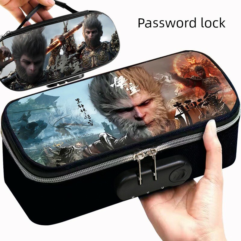 Пенал Black Myth: Wukong с кодовым замком для мальчиков, четырехслойный портативный пенал, грязеотталкивающий,