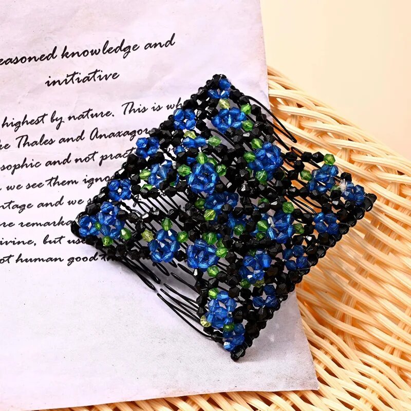 Модные аксессуары для волос, двойная расческа для волос с цветком для женщин и девочек, эластичные волшебные бусины, расчески для волос, зажимы, аксессуары для прически