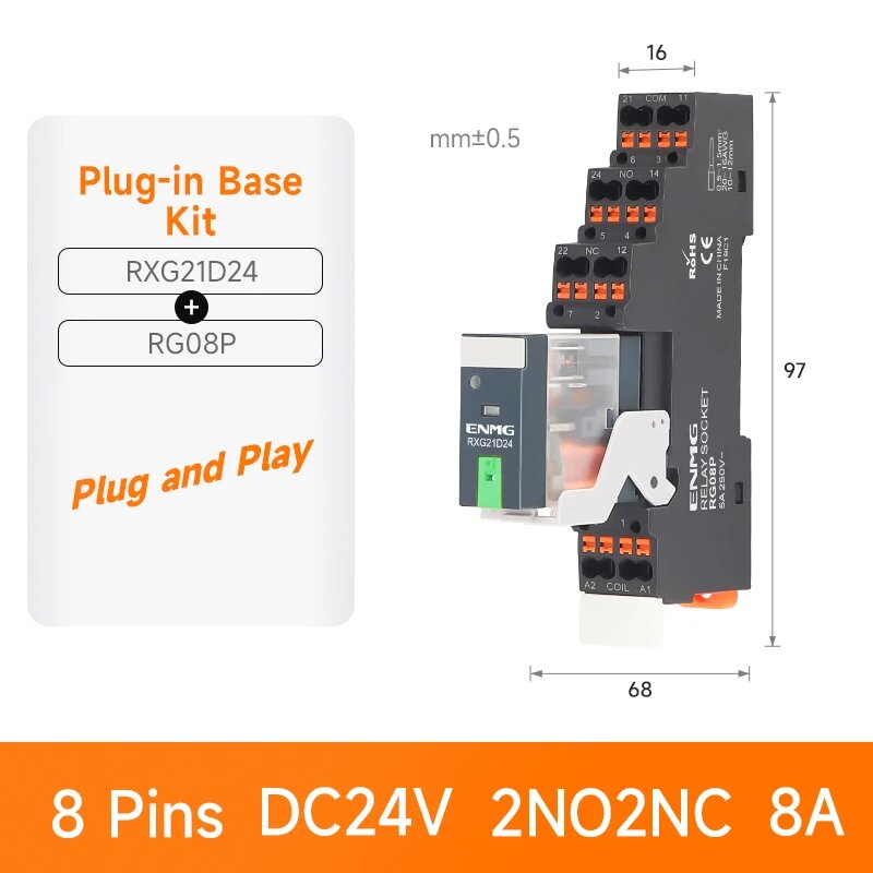 Электромагнитное реле ENMG RXG 12А 24В/220В
