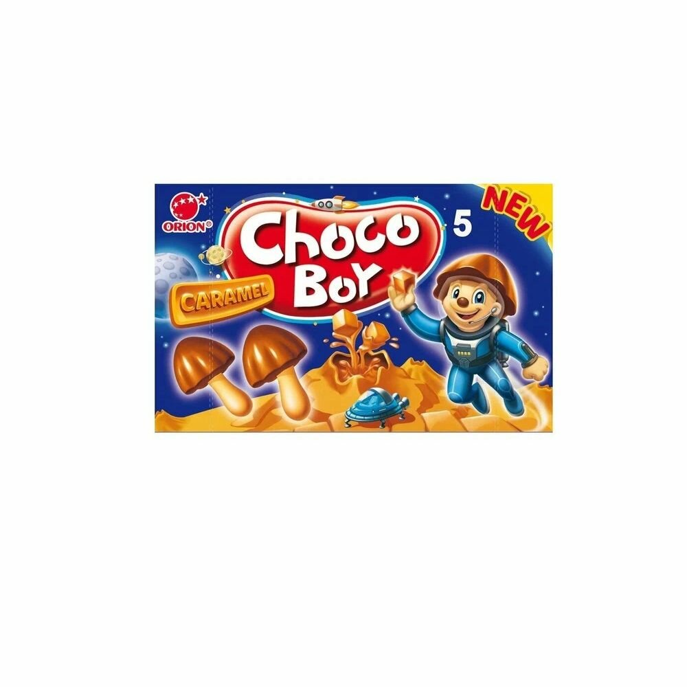Orion Печенье Choco Boy, Шоколадные грибочки c карамелью, 90 г