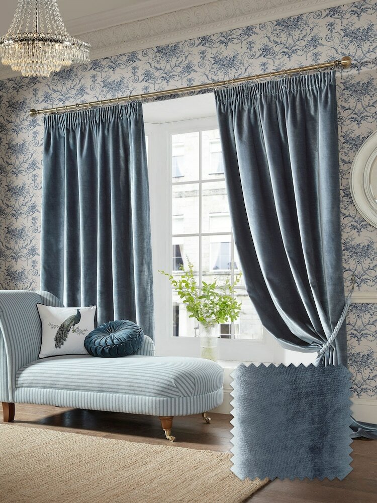 Шторы из бархата Laura Ashley Loretta, размер 167х137 см, цвет темно-синий, AF7-439