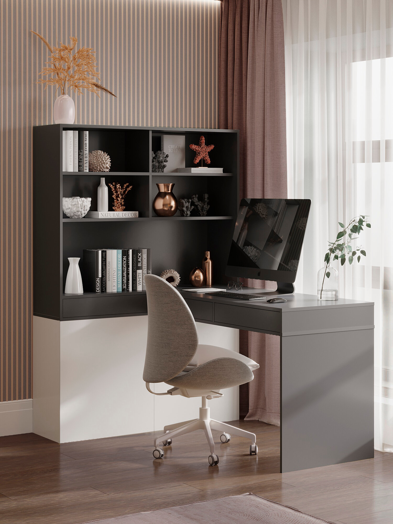 Стол компьютерный со стеллажом и ящиками Click, белый/графит, 120х155х167 см