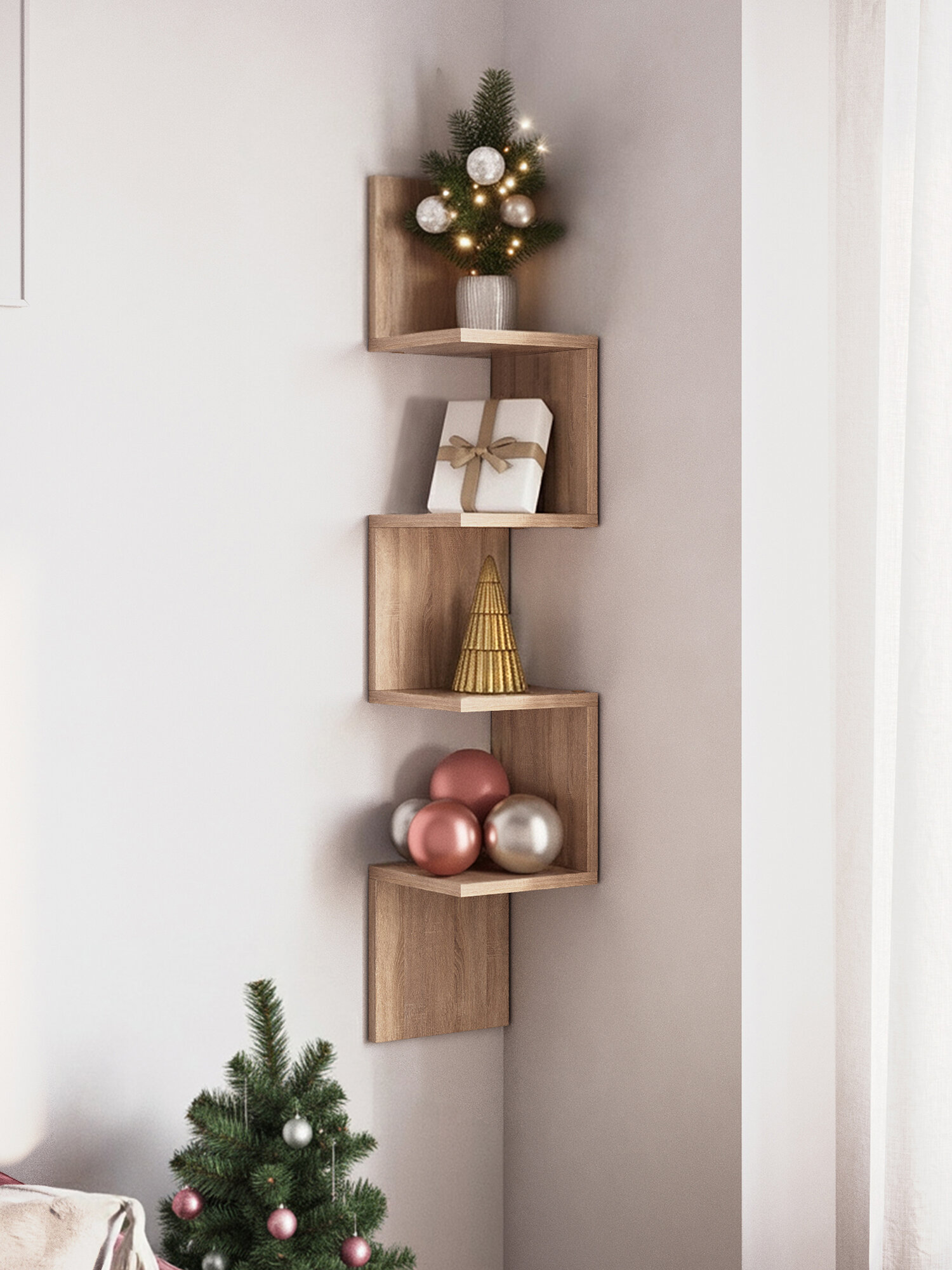 Полка настенная угловая Граникум 4 секции, ЛДСП Дуб сонома, 107×20×20 см