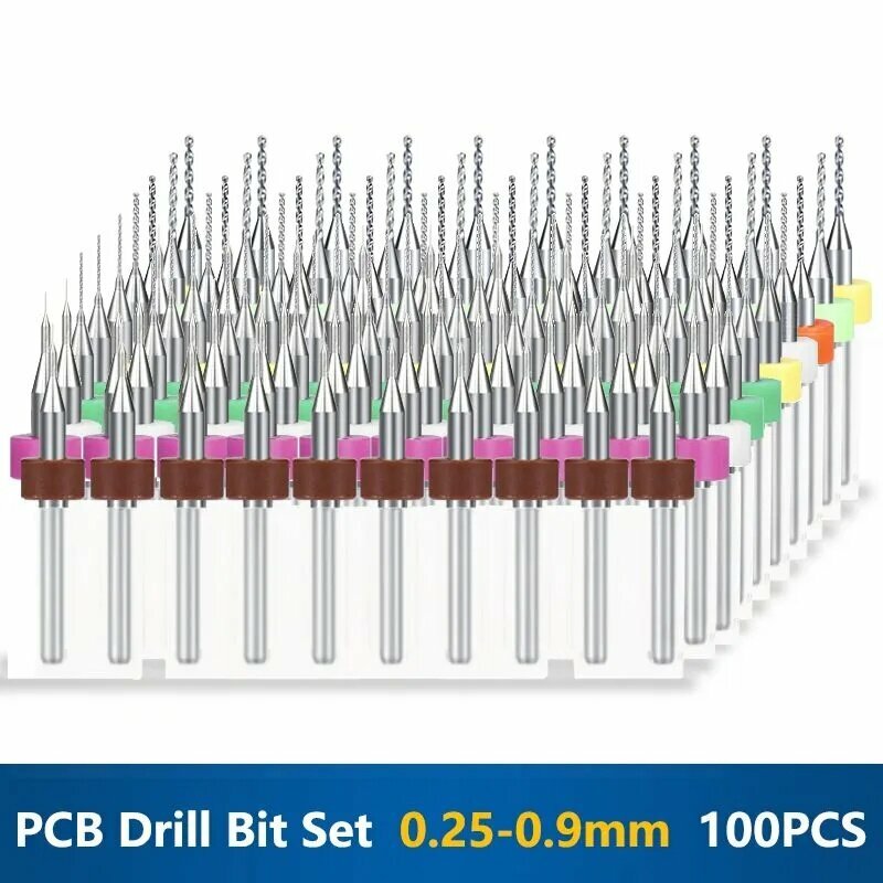 Сверла для печатных плат PCB , микро сверло для гравера, набор 0,25-0,9 мм, 100 шт.
