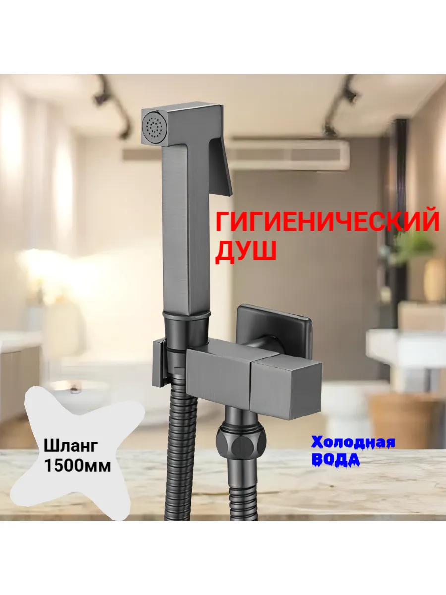 Гигиенический душ "квадрат", латунь, матовый, рычажное управление, для биде, графит