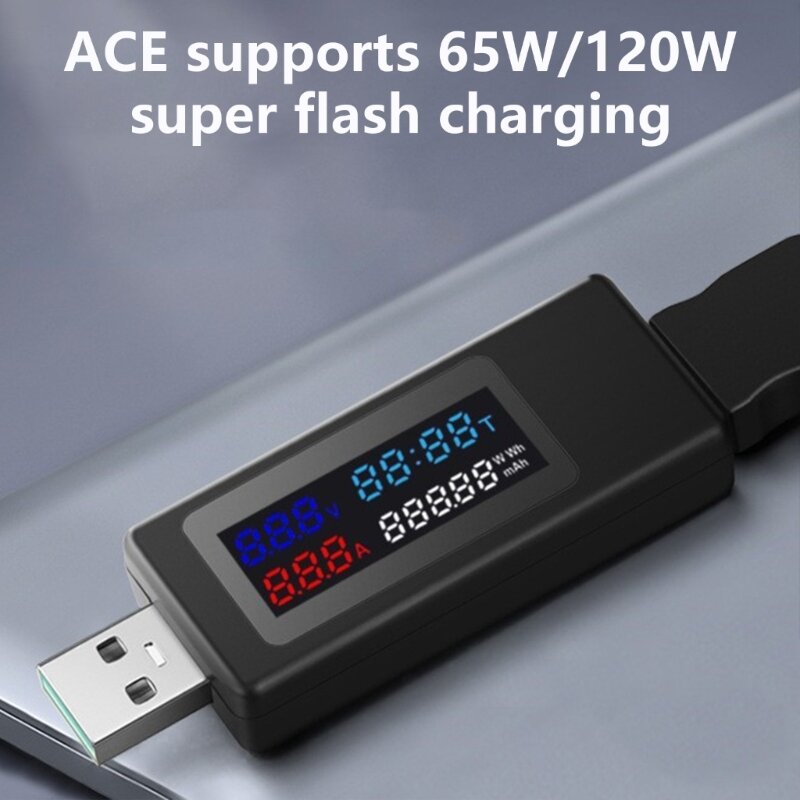 USB мобильный телефон, компьютерный ток, напряжение, емкость, детектор мощности, поддержка быстрой зарядки мощностью 120 Вт-черный