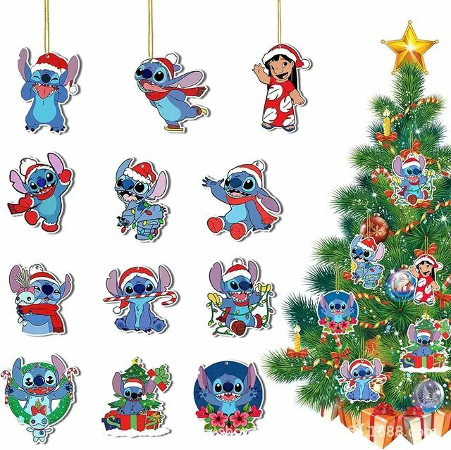 Набор фигурок Disney "Stitch Christmas", ПВХ, дерево, 12 штук
