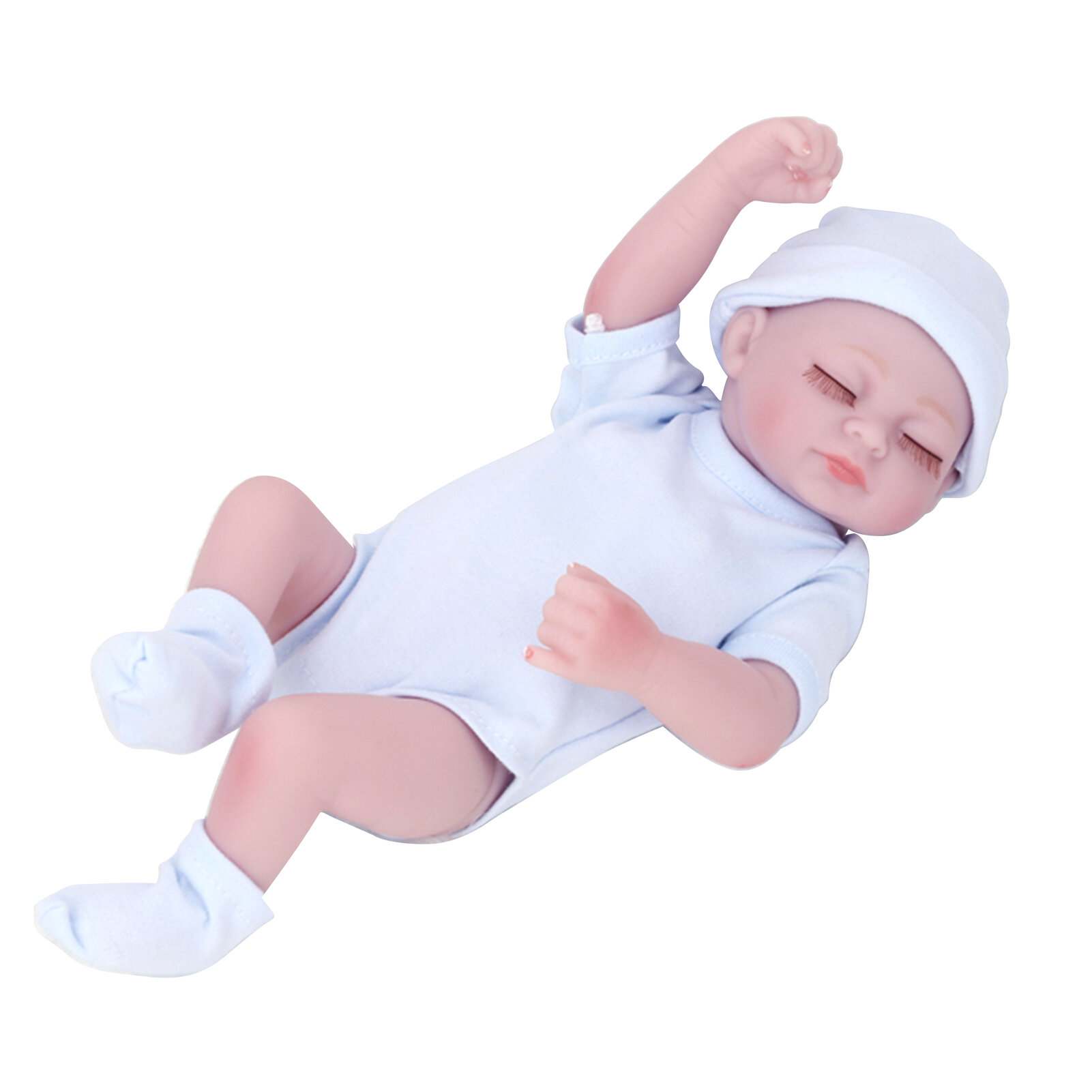 Кукла новорожденная 10 дюймов из винила с полным телом, спящая кукла для купания, с ручной росписью лица и волос, кукла девочка в голубом наряде, размер 10 дюймов, материал винил, пол девочка, глаза закрыты