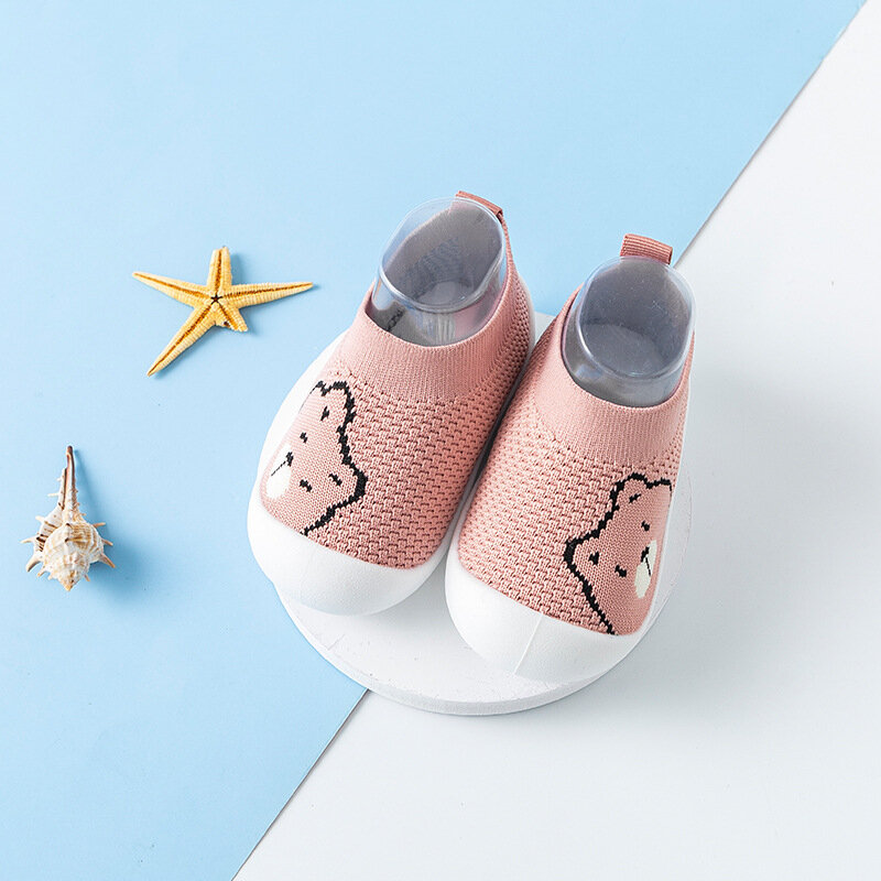 Обувь для детей и подростков весна и осень детские ботинки дышащие антискользящие мягкие подошвы не падают с летучими носками обувь 1 год 2 года мальчики и девочки ботинки Розовый 12.5см