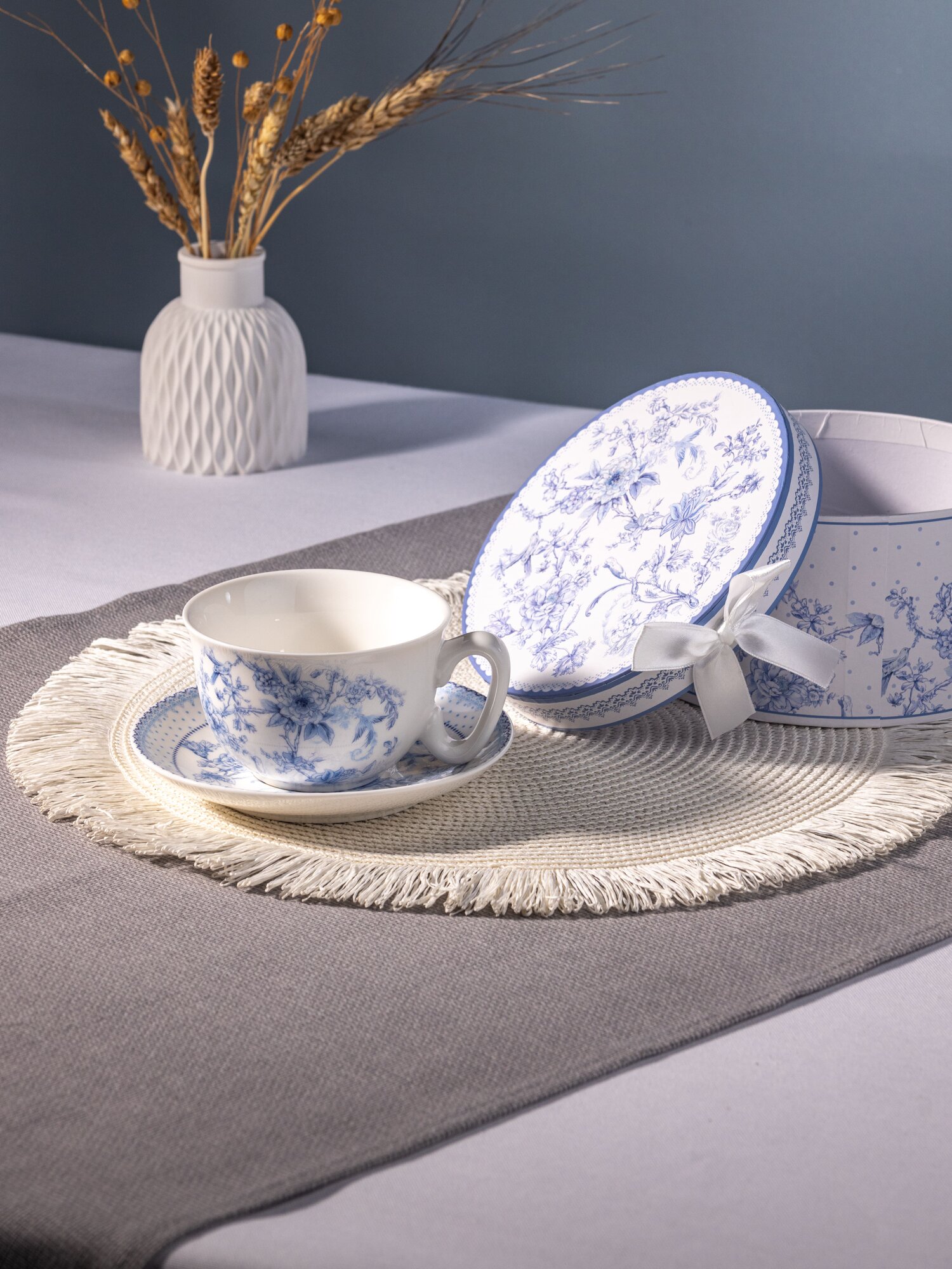 Чайная пара SIROCCO "синяя симфония" 300 мл, фарфоровая, в подарочной упаковке