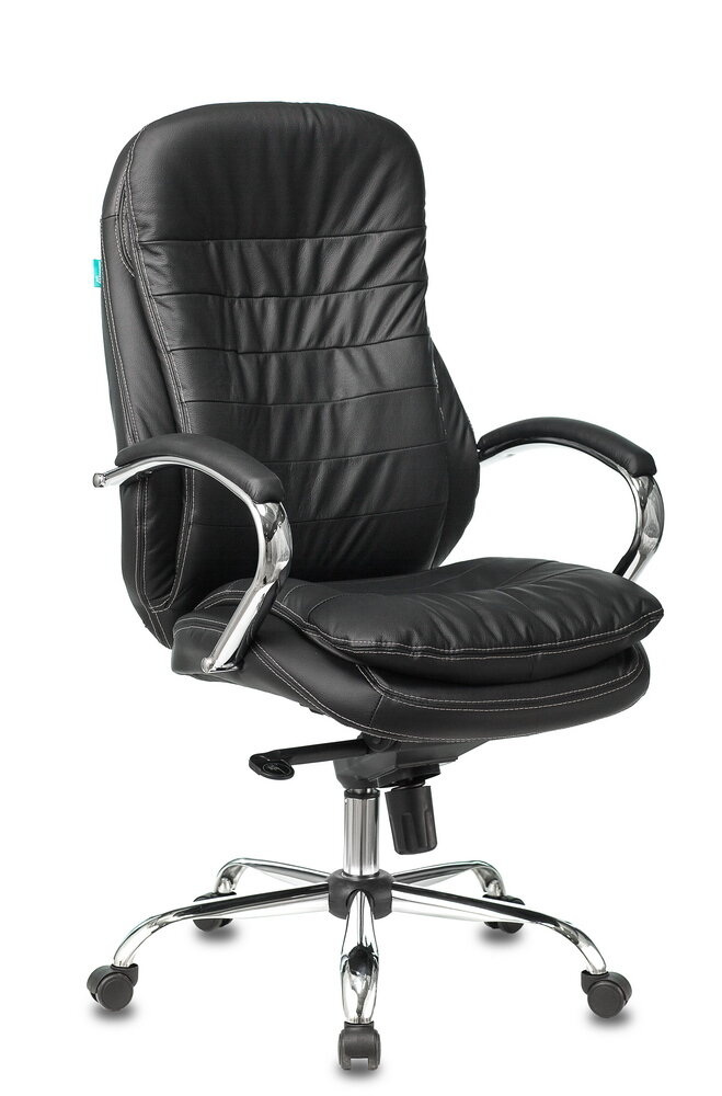 Кресло руководителя Бюрократ T-9950 черный, натуральная кожа (лицевая часть, подлокотники) / экокожа, крестовниа металл