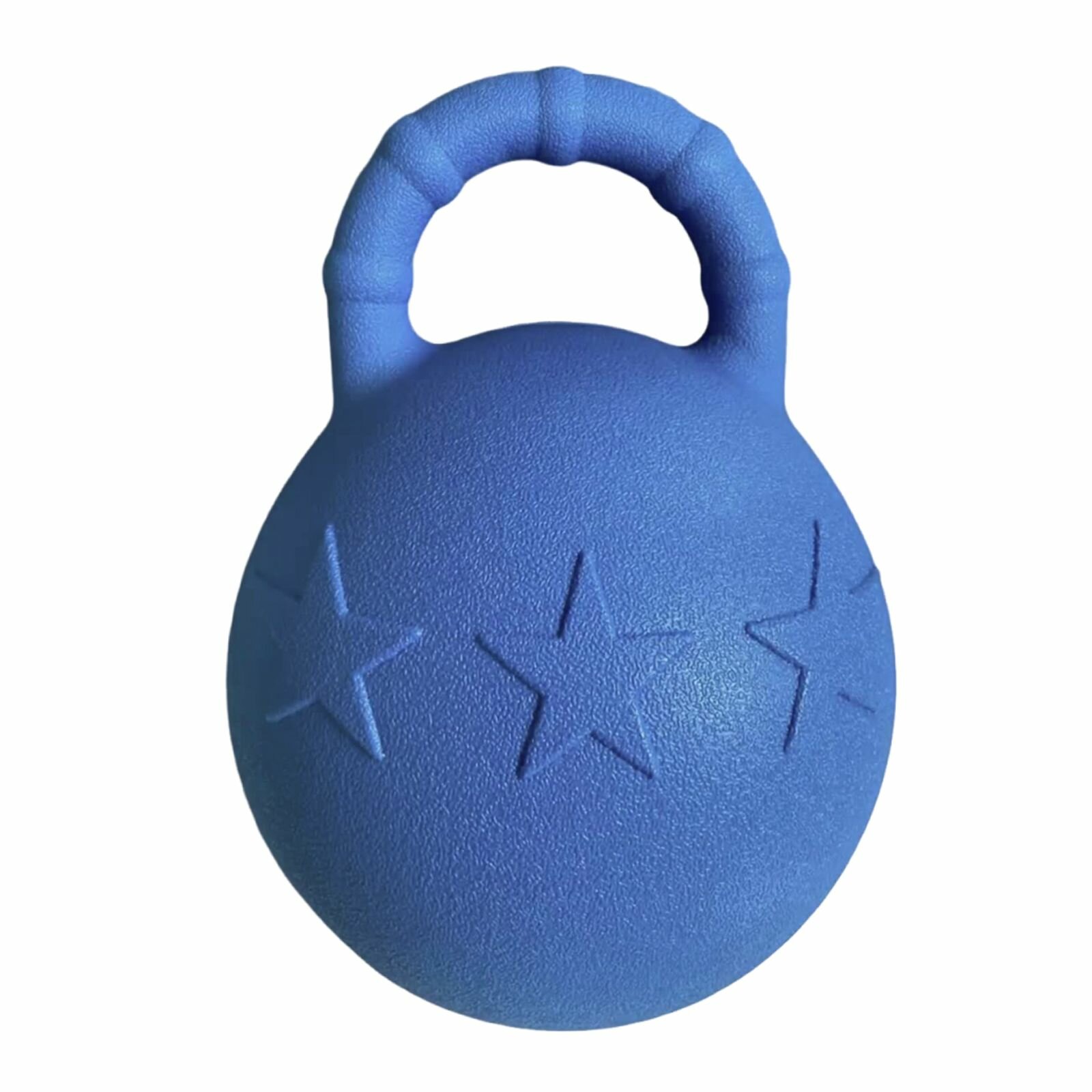 Синий тренировочный мяч ТРЭ для лошадей, 25 см, с ручкой и противоскользящей поверхностью